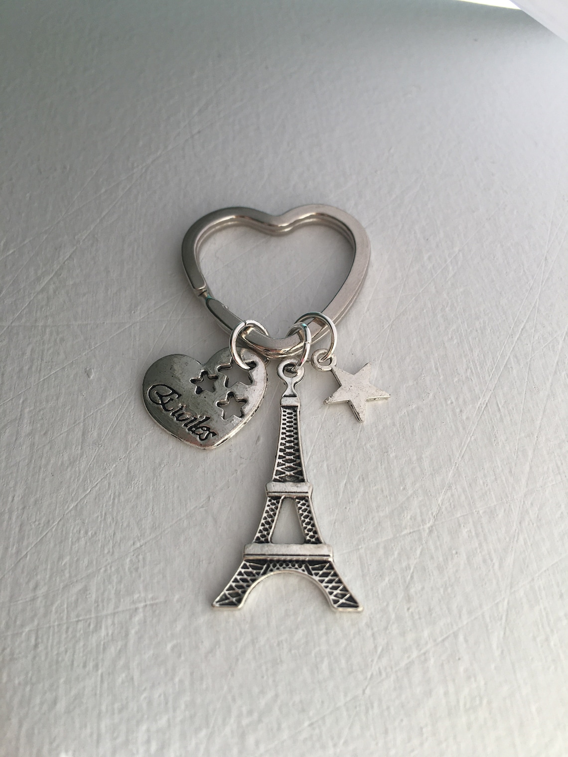 Silver Eiffel Tower Keychain, Eiffel Tower Stars Keychain, Etoile Stars ...