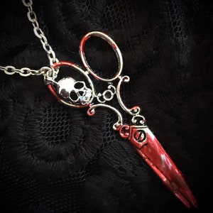 Halloween Bloody Scissors Necklace: Antiqued Silver Charm, Spider ...