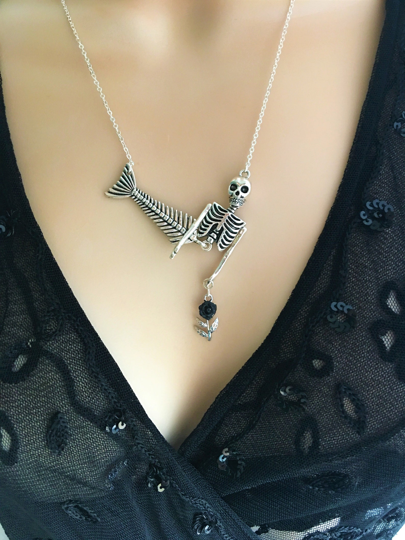 Silver Skeleton Silver Skeleton Necklace Skull Pendant | Etsy