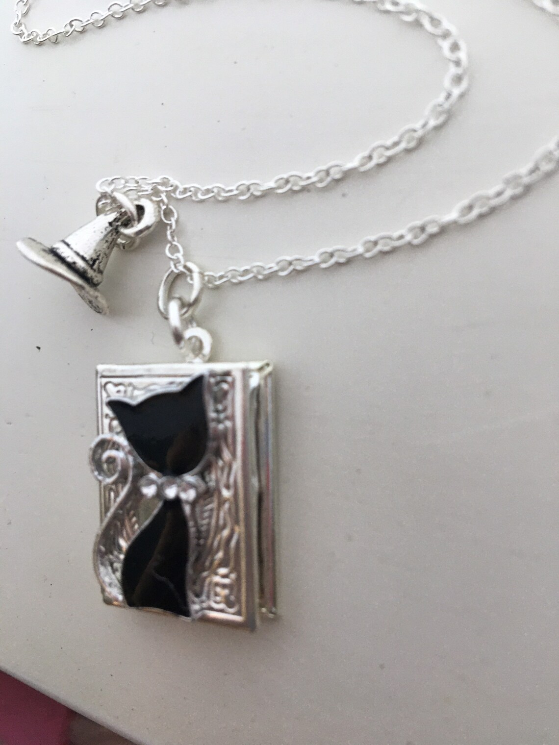 Cat and Witch Hat Necklace Cat Locket Pendant Cat Lovers | Etsy