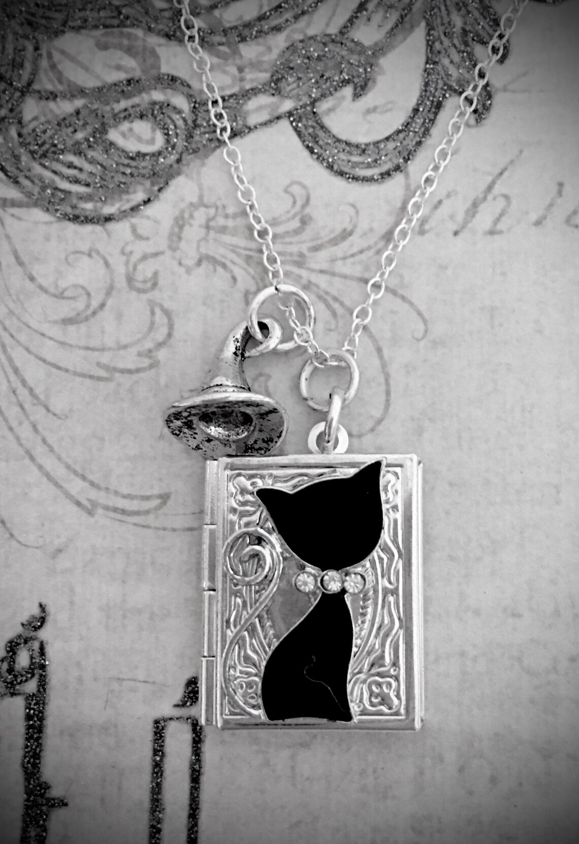 Cat and Witch Hat Necklace Cat Locket Pendant Cat Lovers | Etsy