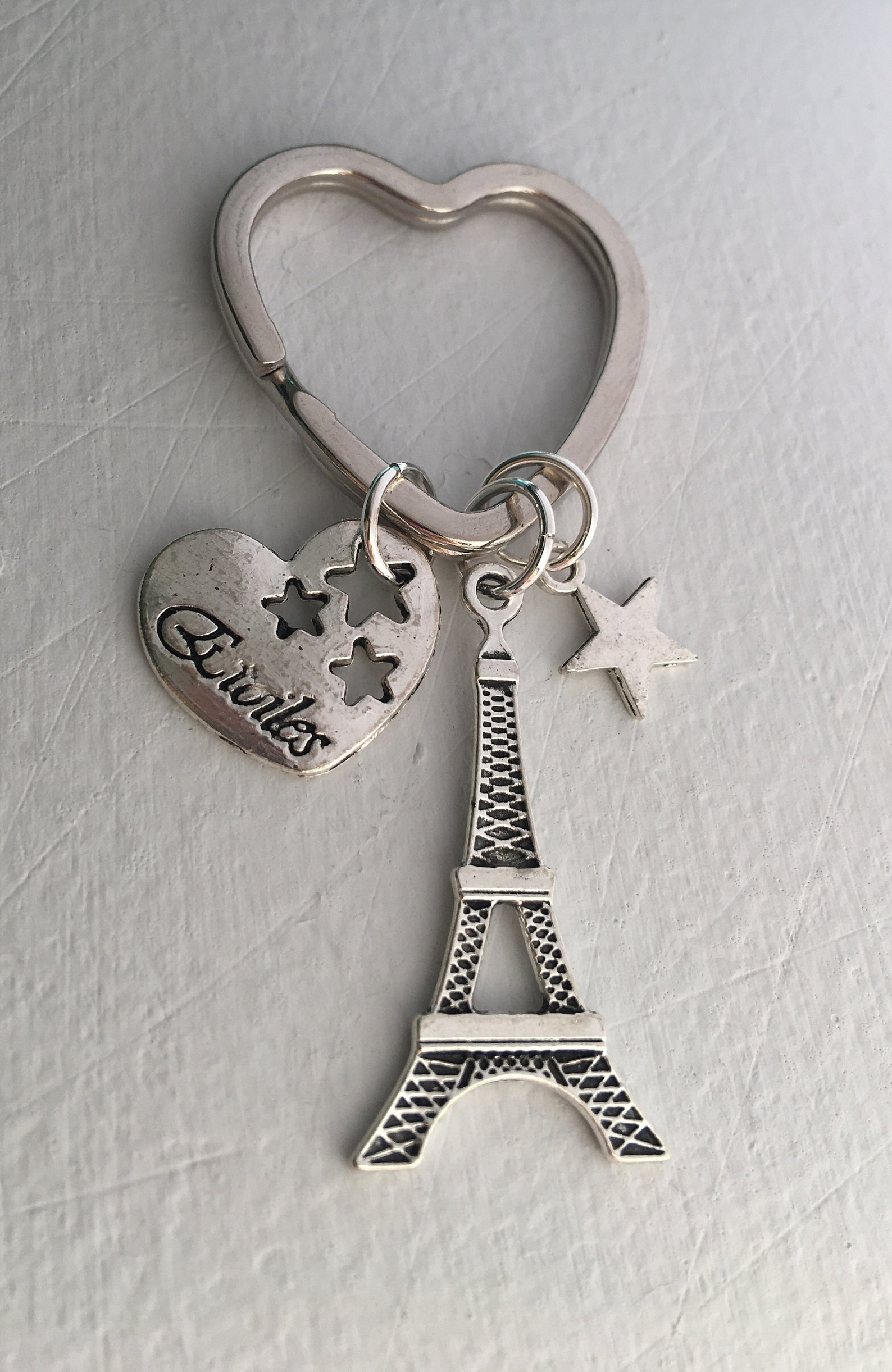 Silver Eiffel Tower Keychain, Eiffel Tower Stars Keychain, Etoile Stars ...