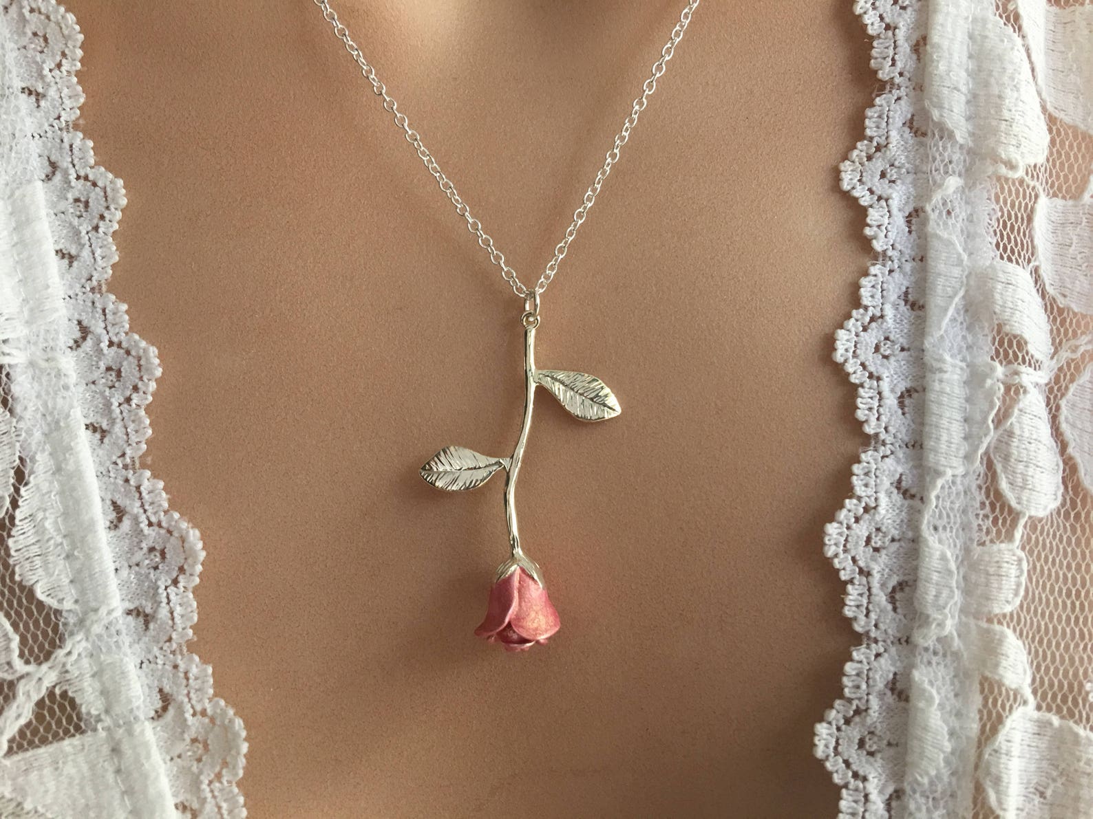 Pink Necklace Pink Pendant Necklace Pink Bridesmaids Pink - Etsy