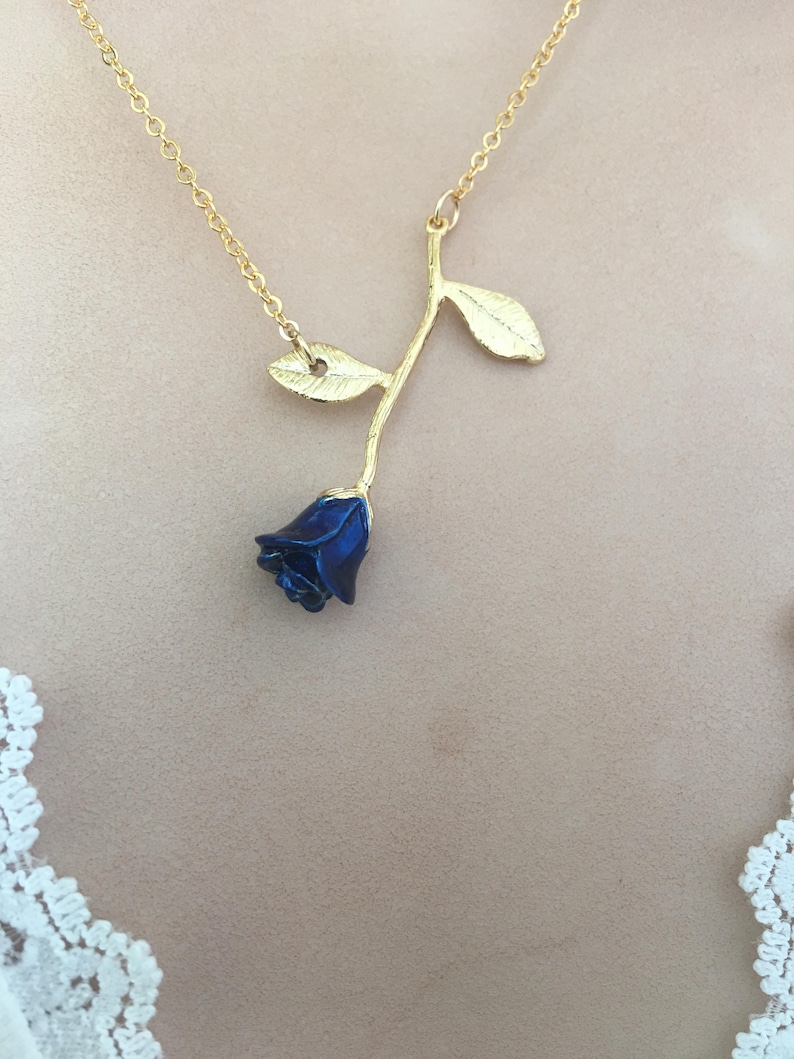 Blue Rose Necklace - Sideways Rose Necklace, Personalized, Anniversary ...