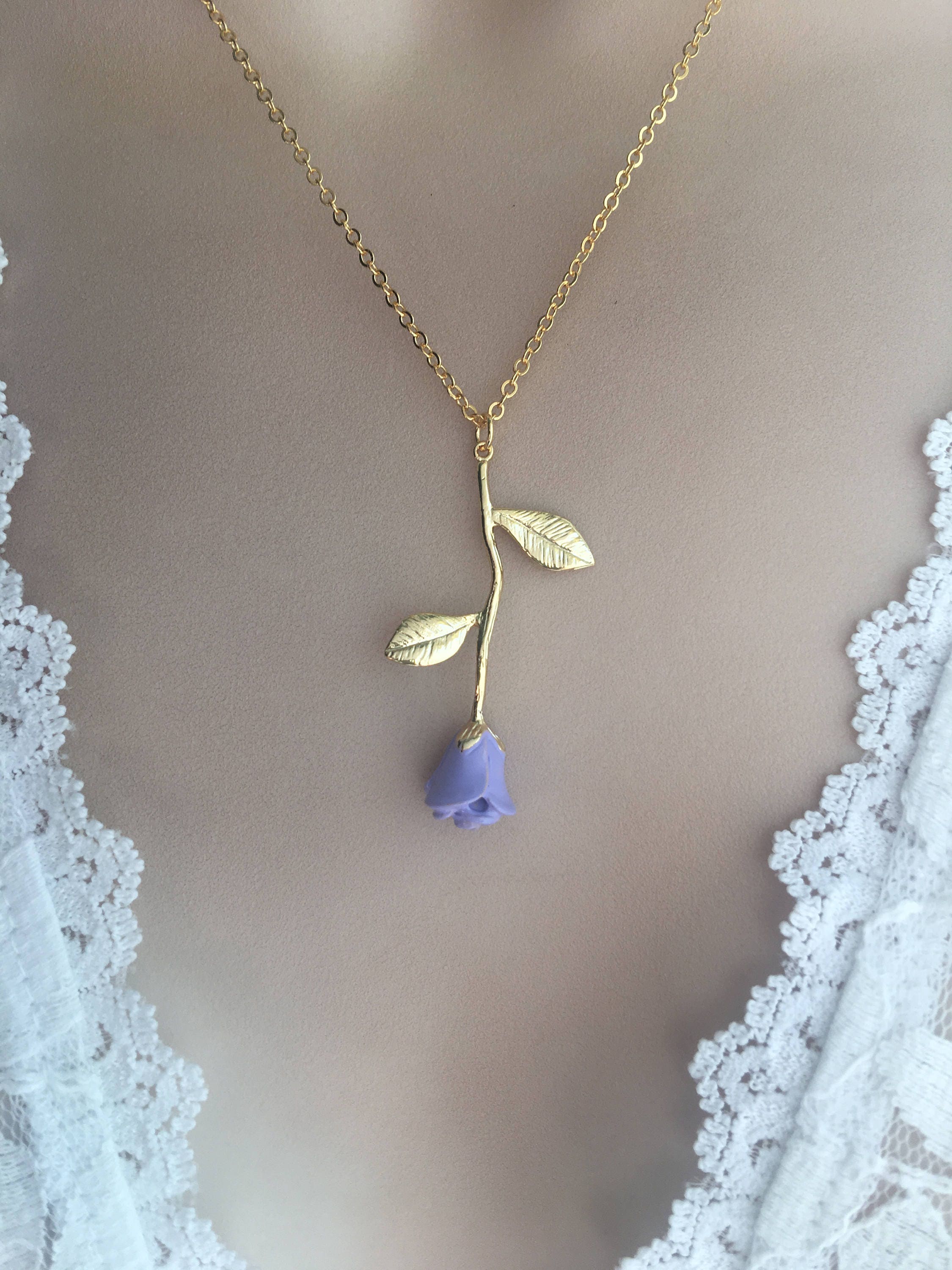 Lavender Rose Necklace, Lavender Jewelry Anniversary Gift, Gift for Mom ...
