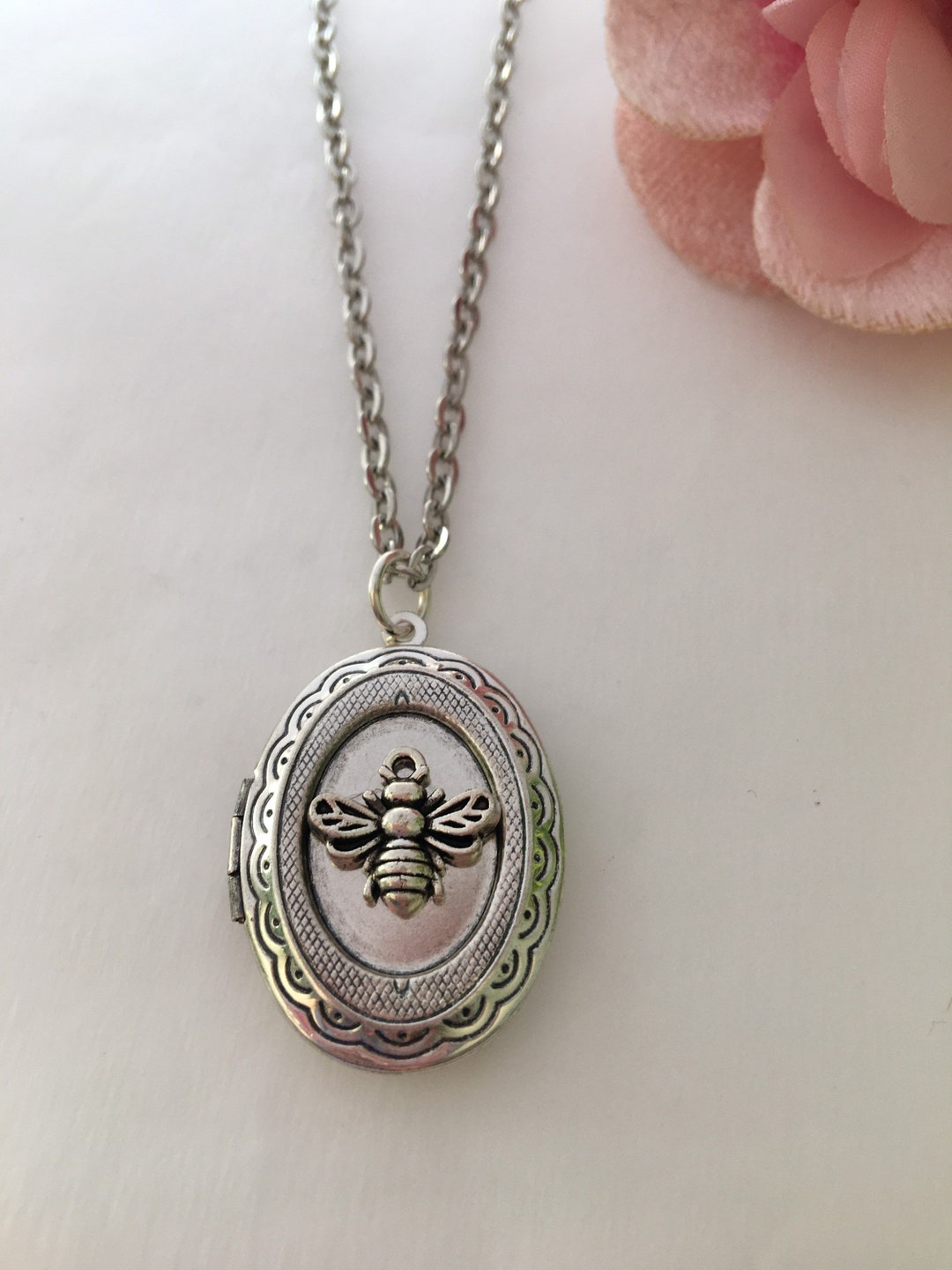 Silver Honey Bee Locket Necklace, Honey Bee Locket Jewelry, Silver ...