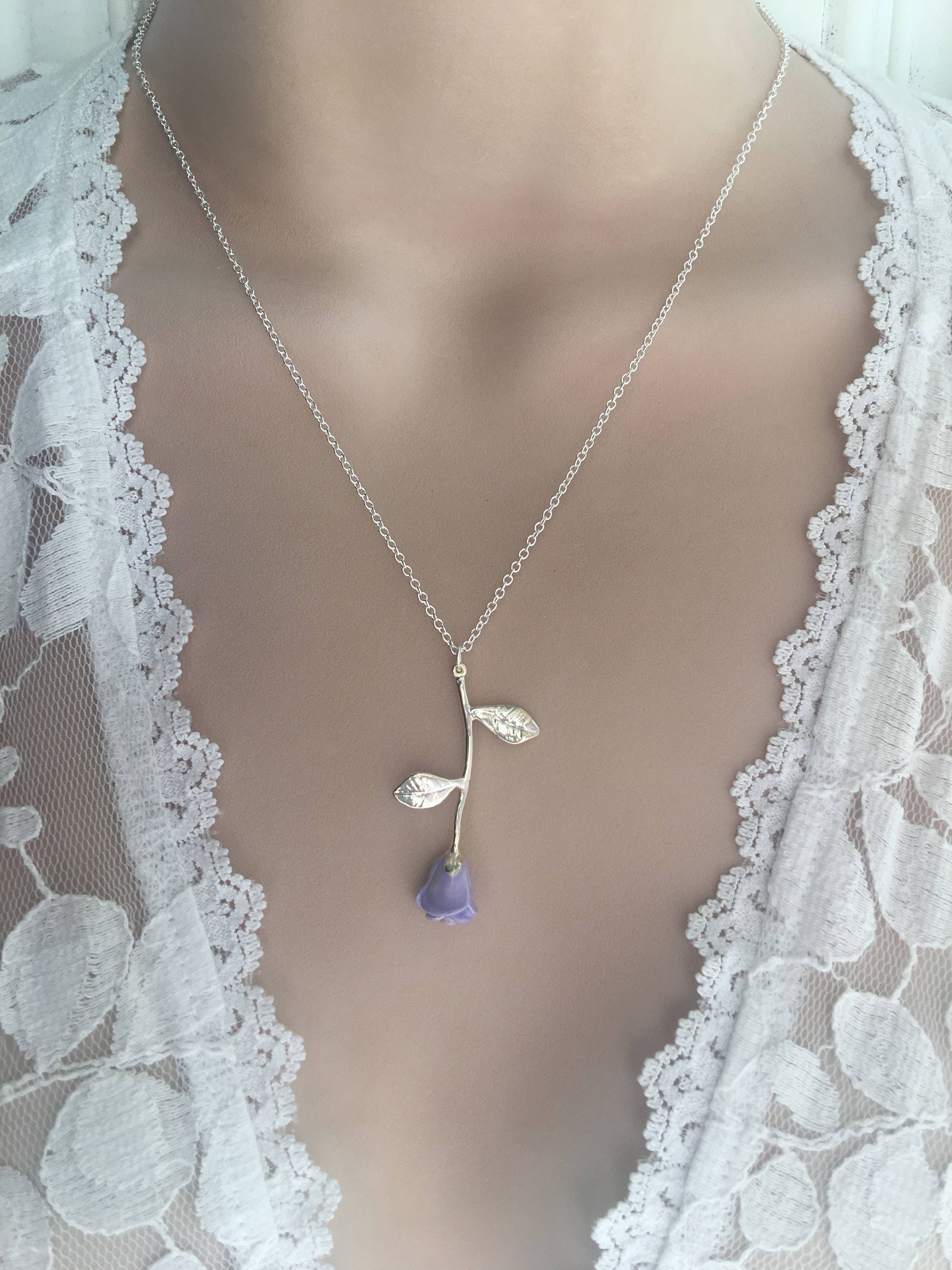 Lavender Rose Necklace, Lavender Jewelry Anniversary Gift, Gift for Mom ...