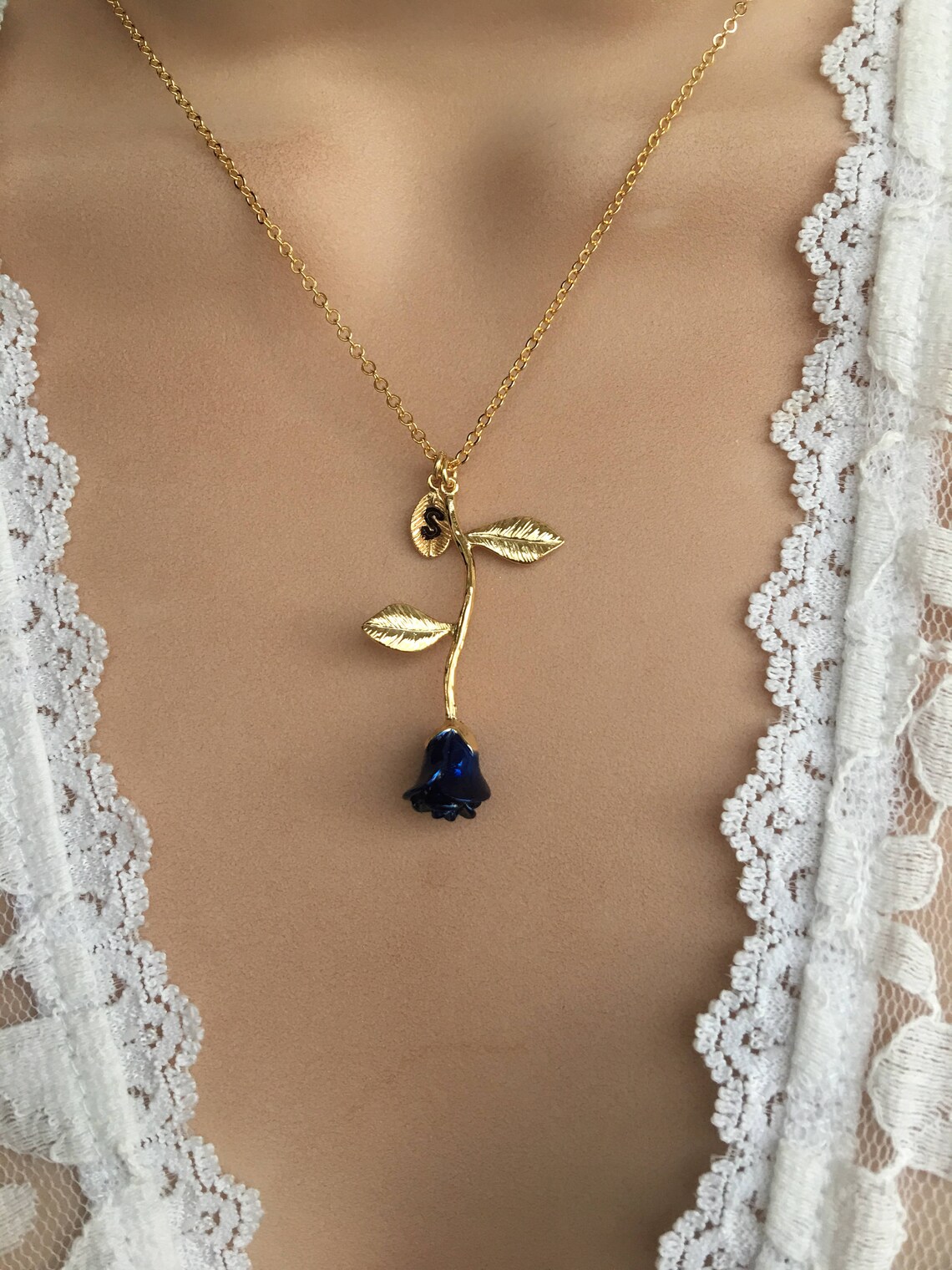 Sapphire Blue Rose Sapphire Rose Necklace September - Etsy