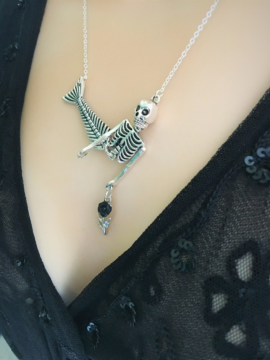 Silver Skeleton Silver Skeleton Necklace Skull Pendant | Etsy