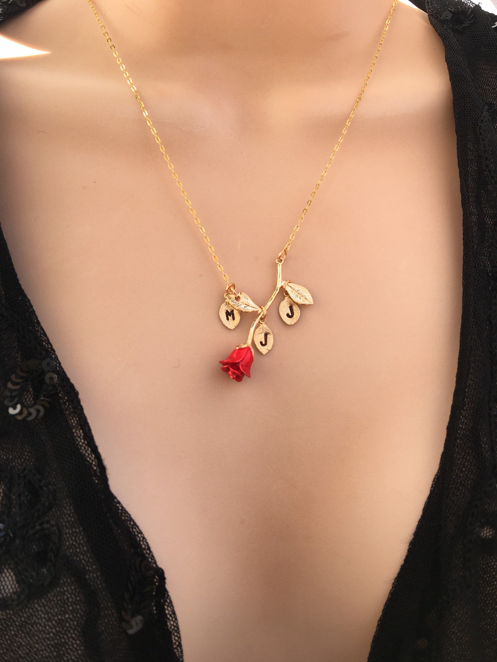 Red Rose Necklace Sideways Rose Necklace Girlfriend Gift - Etsy