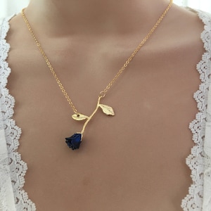 Blue Rose Necklace - Sideways Rose Necklace, Personalized, Anniversary ...