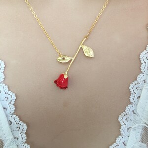 Red Rose Necklace - Sideways Rose Necklace, Girlfriend Gift, Gift for ...