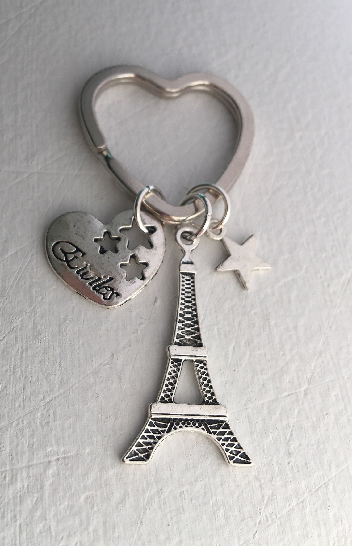 Silver Eiffel Tower Keychain, Eiffel Tower Stars Keychain, Etoile Stars ...