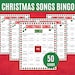Christmas Song Bingo Printable, 50 Holiday Music Bingo Cards, Christmas ...
