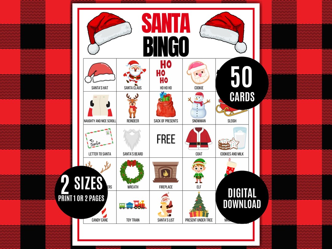Santa Bingo Game, 50 Printable Christmas Bingo Cards, Holiday Party ...