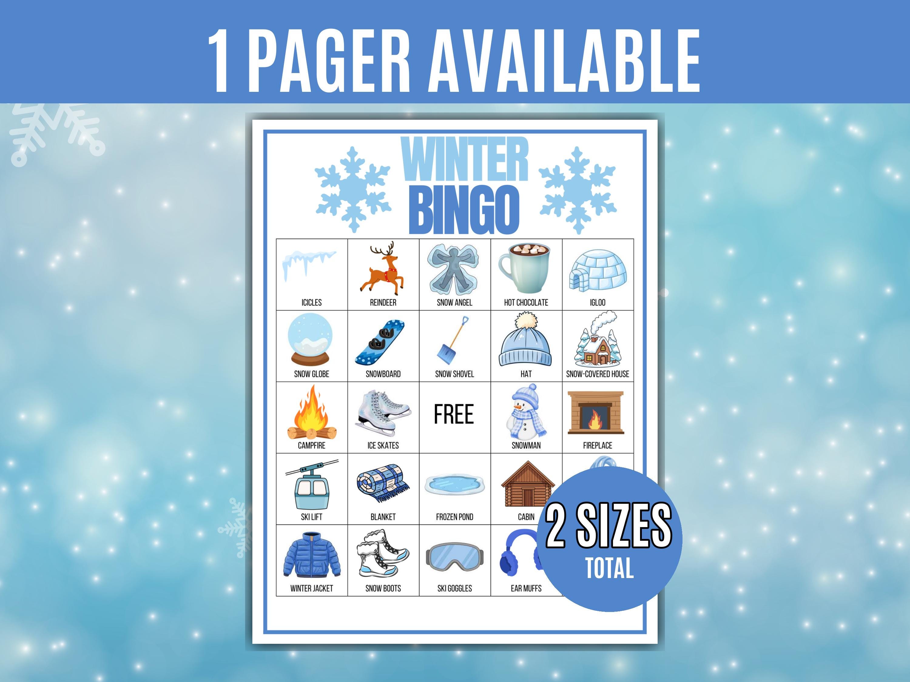 Winter Bingo, 50 Printable Winter Bingo Cards, Snow Day Game, Kids ...