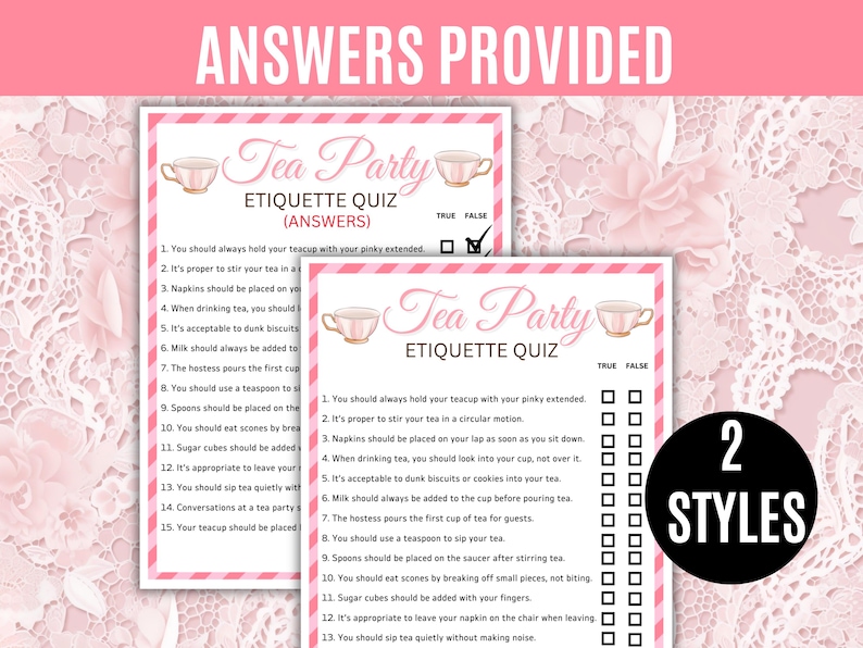 Tea Party Etiquette Game Printable, Ladies Tea Party Etiquette Game ...