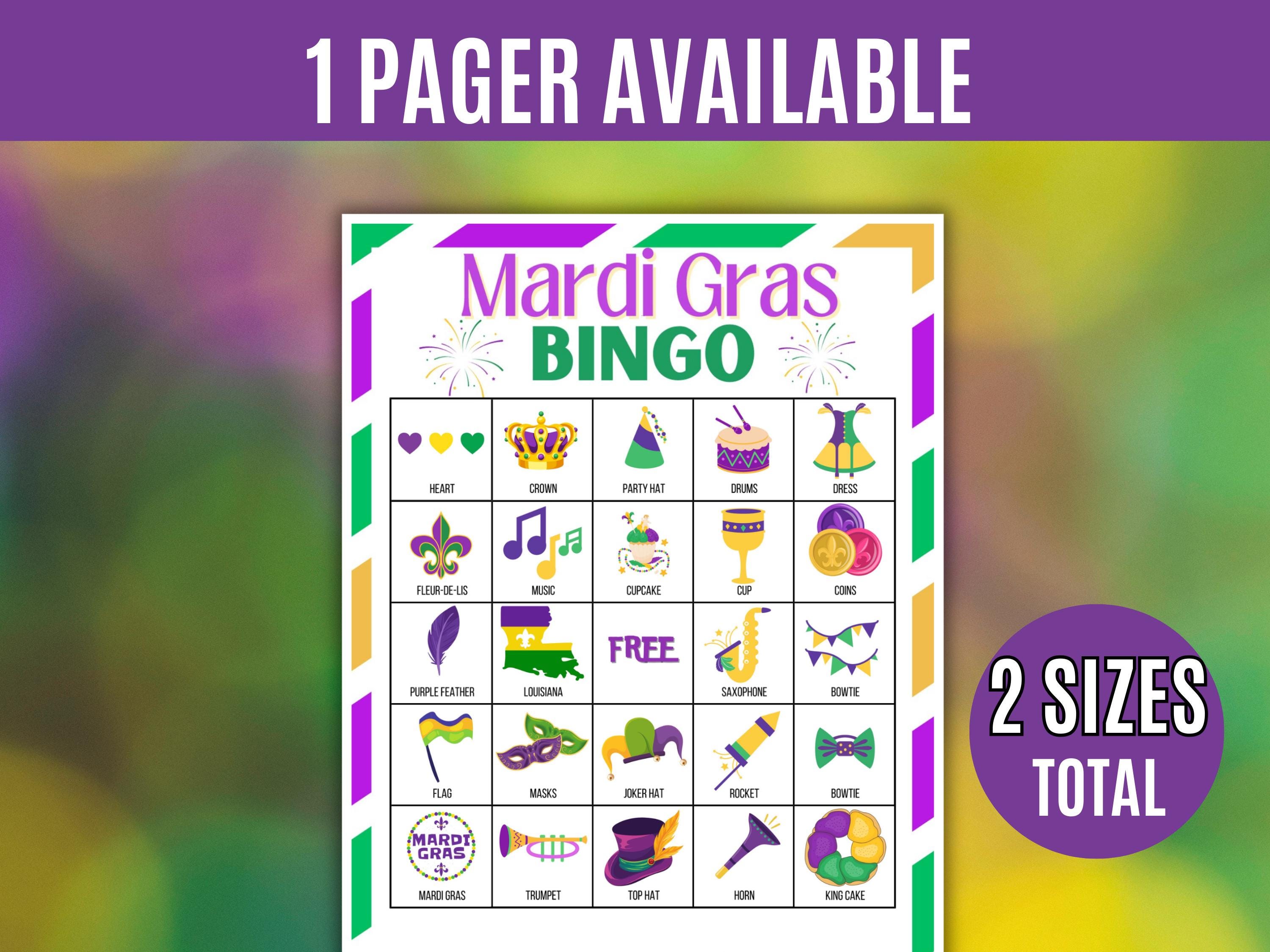 Mardi Gras Bingo, 50 Mardi Gras Bingo Cards, Printable Mardi Gras Bingo ...