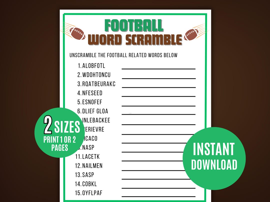 Football Word Scramble, Football Fan, Printable Football Activity ...