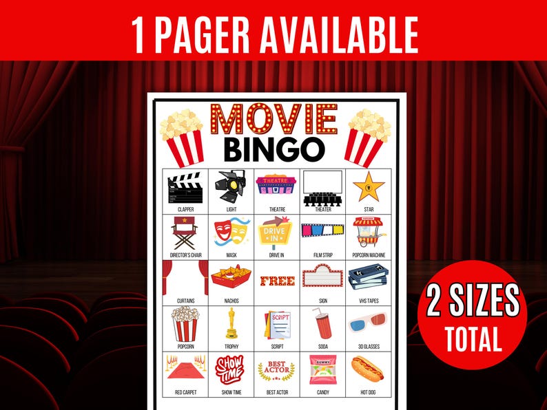 Movie Bingo, 50 Movie Bingo Cards, Movie Night Activity Bingo, Cinema ...