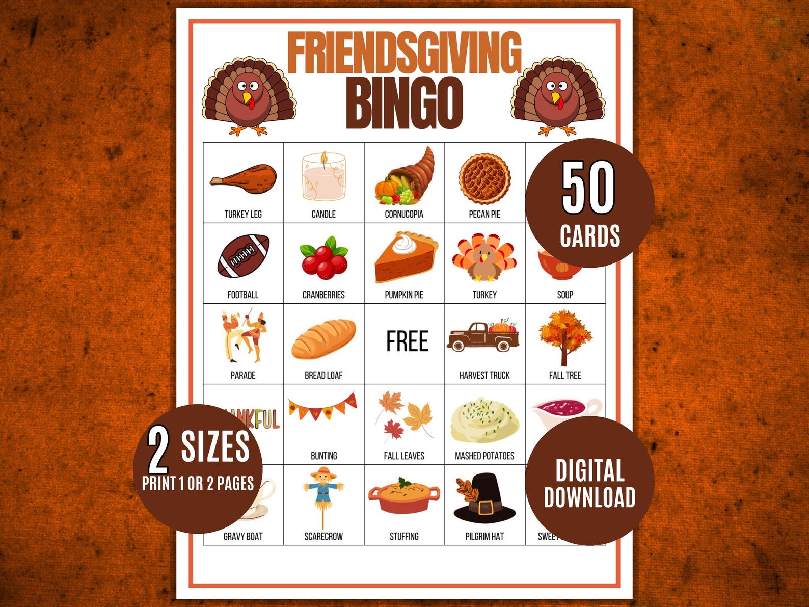 Friendsgiving Bingo, 50 Printable Bingo Cards, Thanksgiving Game, Fall ...