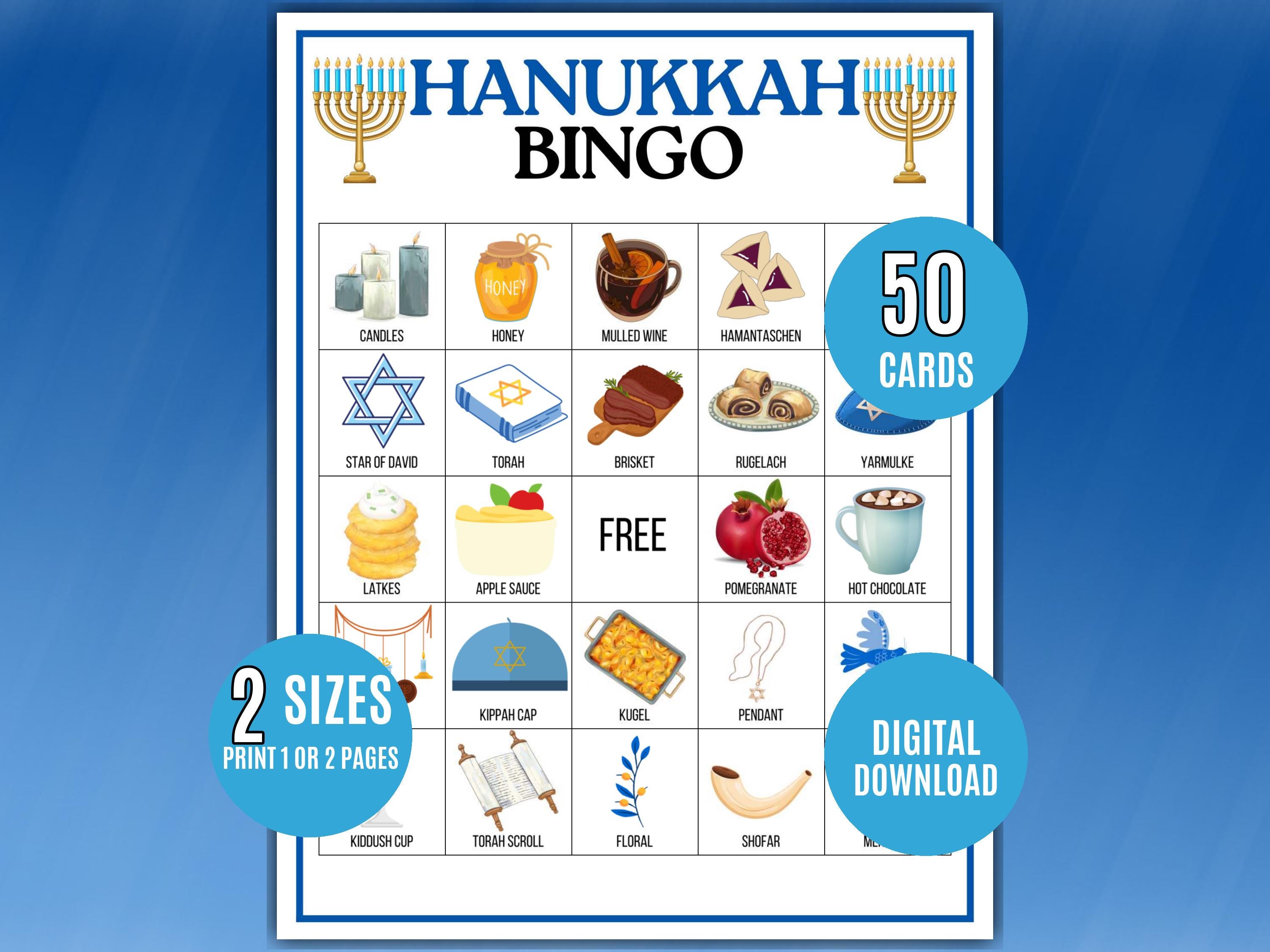 Hanukkah Bingo, 50 Printable Hanukkah Bingo Cards, Festival of Lights ...