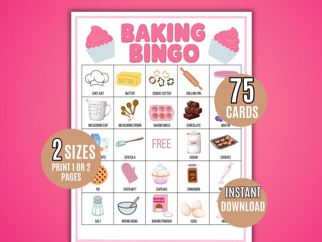 Baking Bingo Cards, 75 Printable Baking Bingo Cards, Kids Printable ...