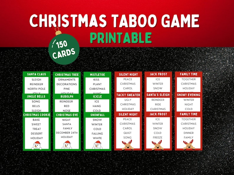 Christmas Taboo Word Game, Don't Say, Forbidden Words, Holiday Office ...