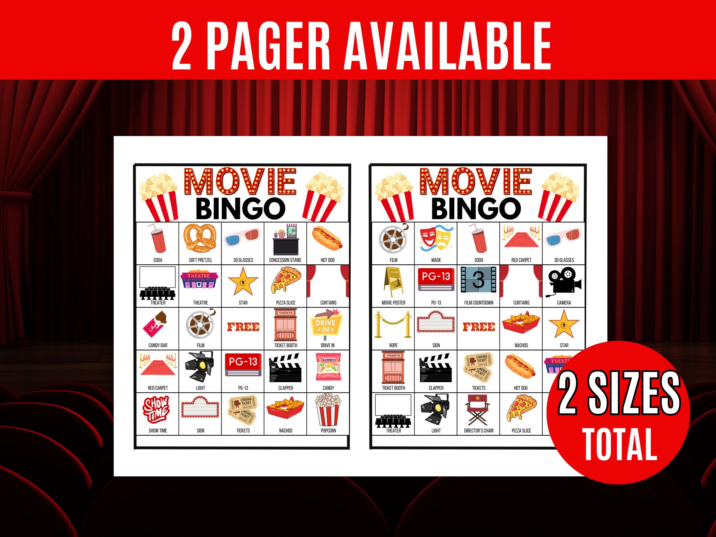 Movie Bingo, 50 Movie Bingo Cards, Movie Night Activity Bingo, Cinema ...