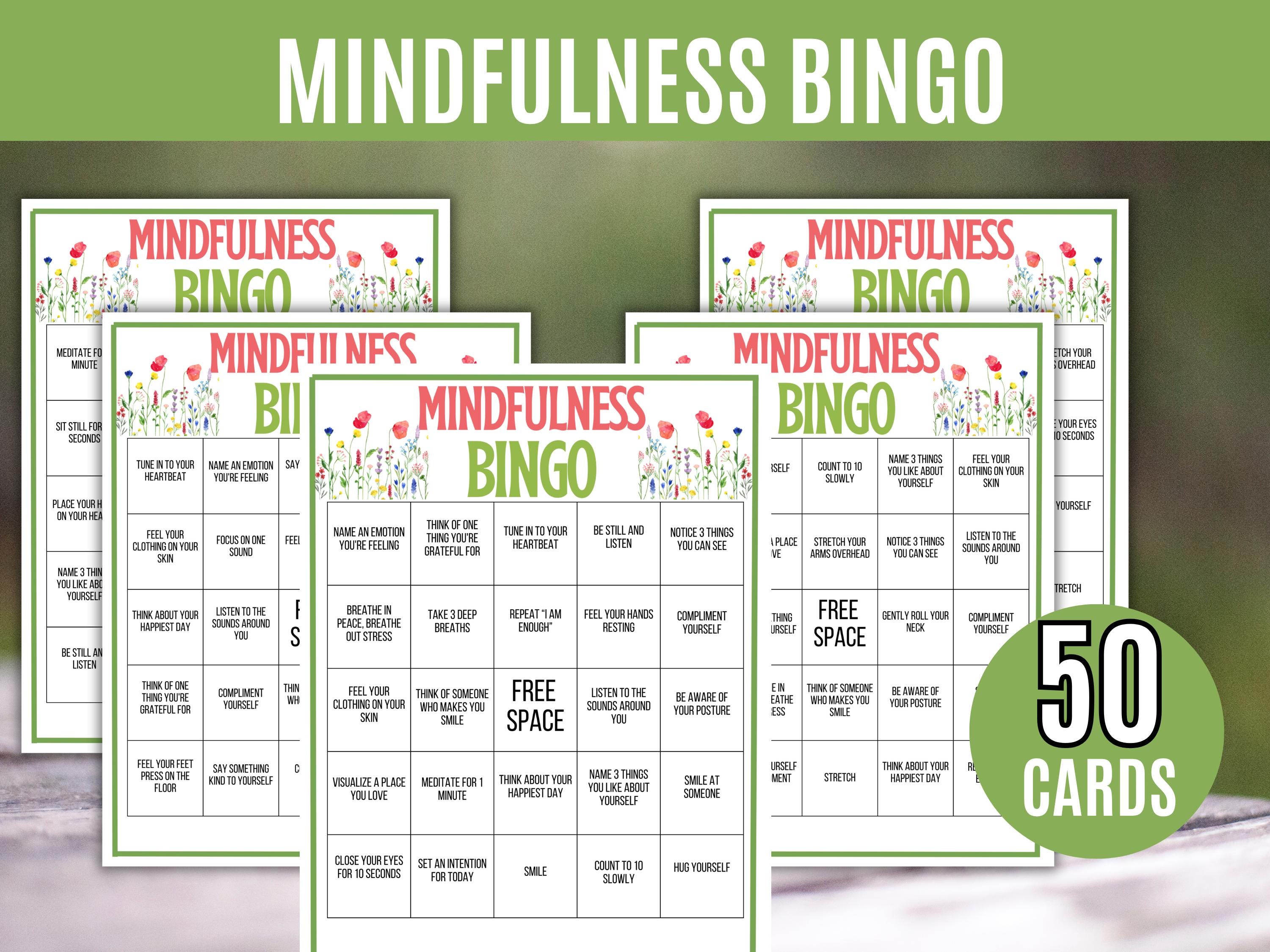 Mindfulness Bingo, 50 Mindfulness Bingo Cards, Wellness Game, Gratitude ...