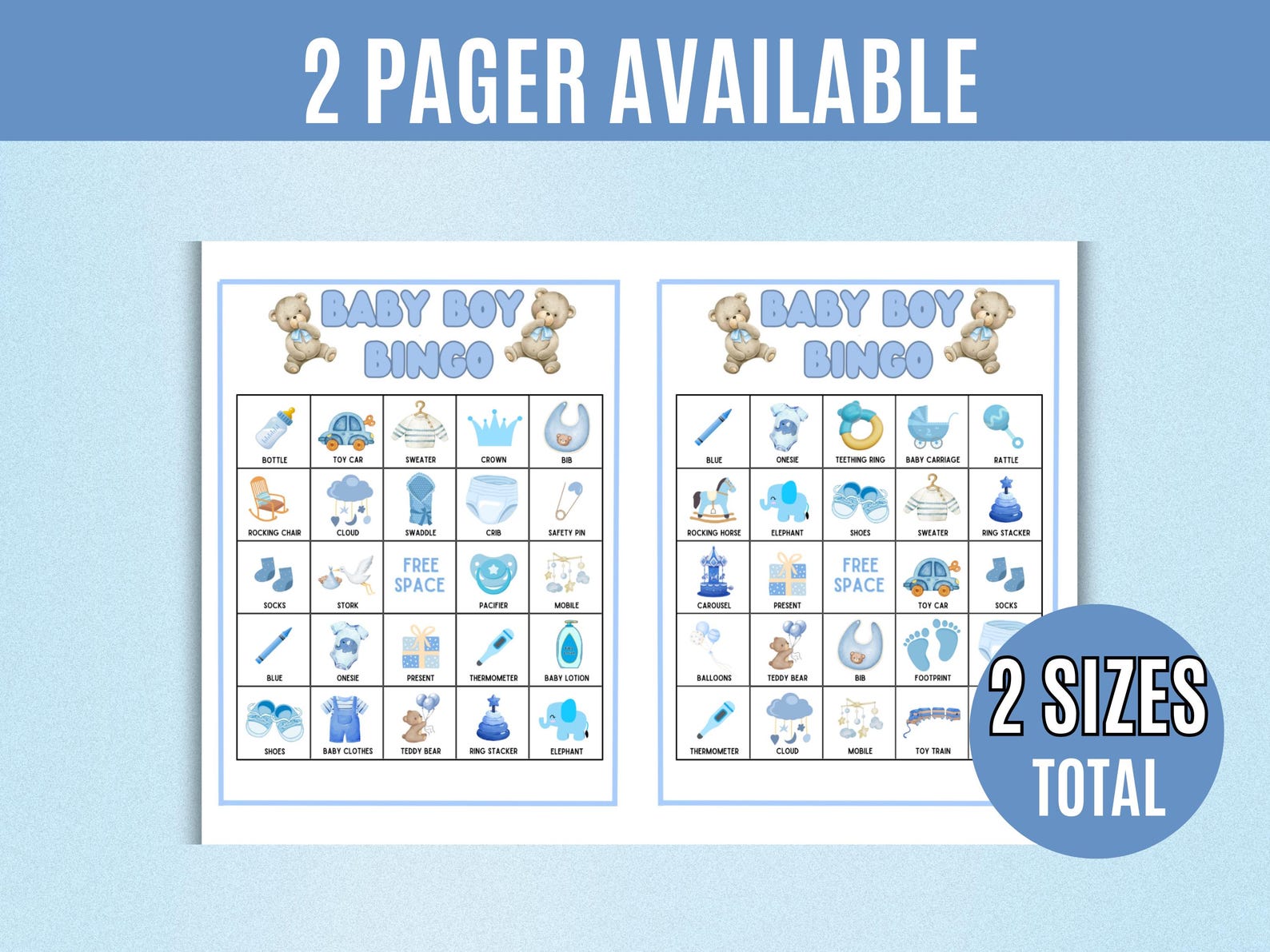 Baby Boy Bingo, 50 Baby Boy Bingo Game Cards, Baby Shower Bingo Game ...