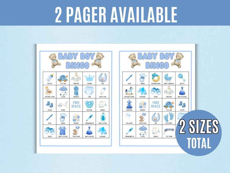 Baby Boy Bingo, 50 Baby Boy Bingo Game Cards, Baby Shower Bingo Game ...