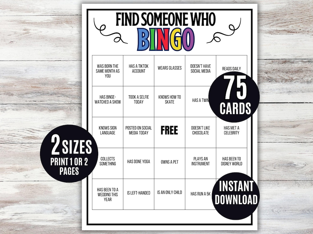 Find Someone Bingo, 75 Printable Ice Breaker Game, Team Building ...