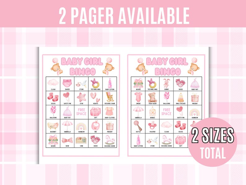 Baby Girl Bingo, 50 Baby Girl Bingo Game Cards, Baby Shower Bingo Game ...