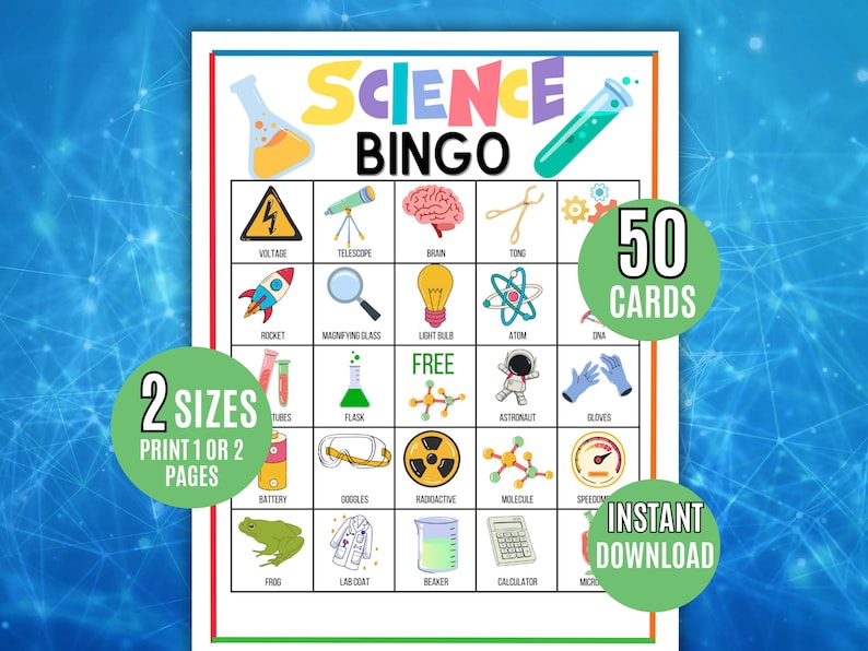 Science Bingo, 50 Printable Science Bingo Cards, Chemistry Bingo, Mad ...