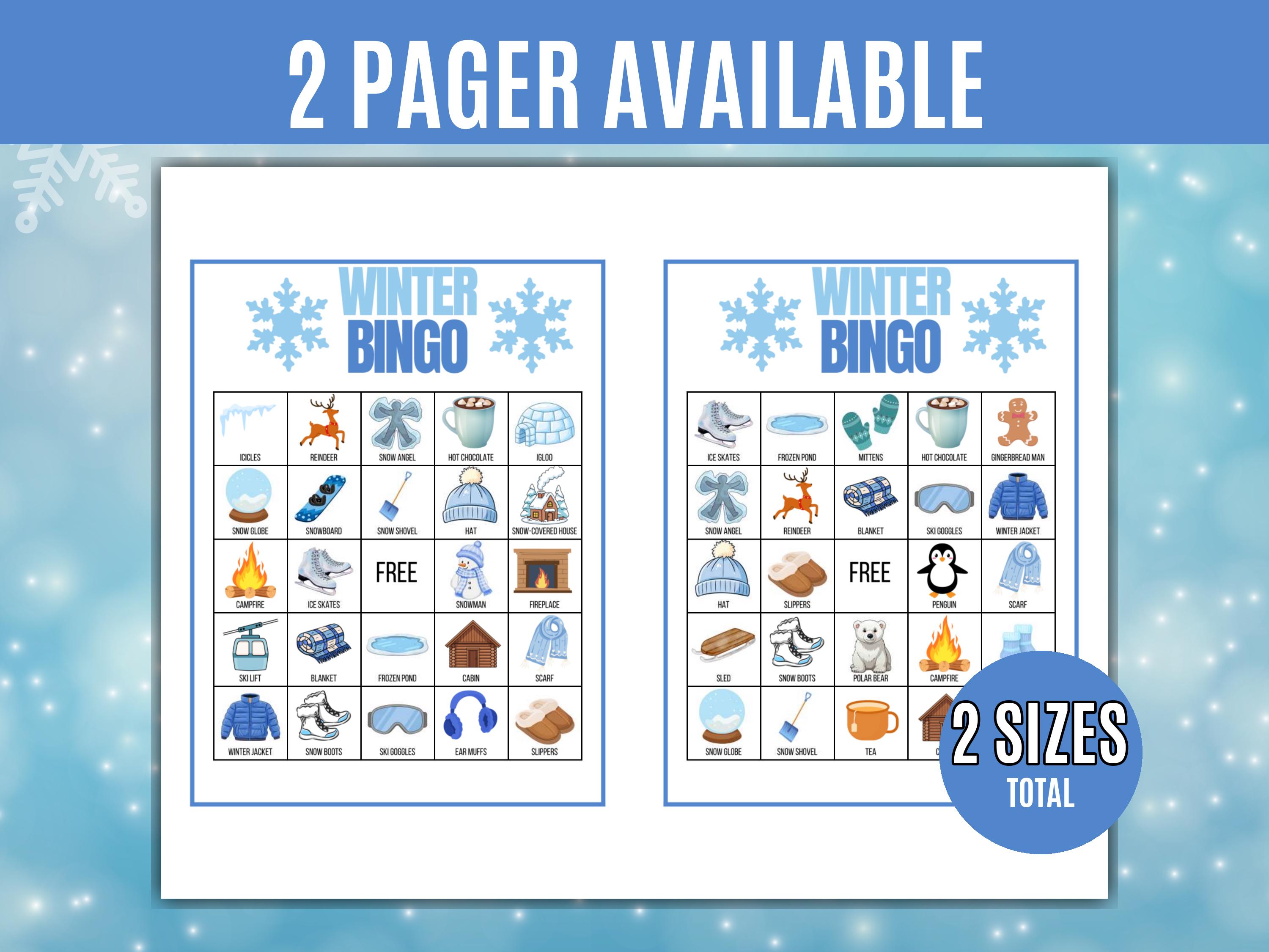 Winter Bingo, 50 Printable Winter Bingo Cards, Snow Day Game, Kids ...