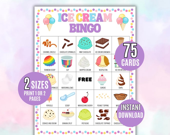 Ice Cream Bingo Activity Game for Kids- Instant Digital Download ...