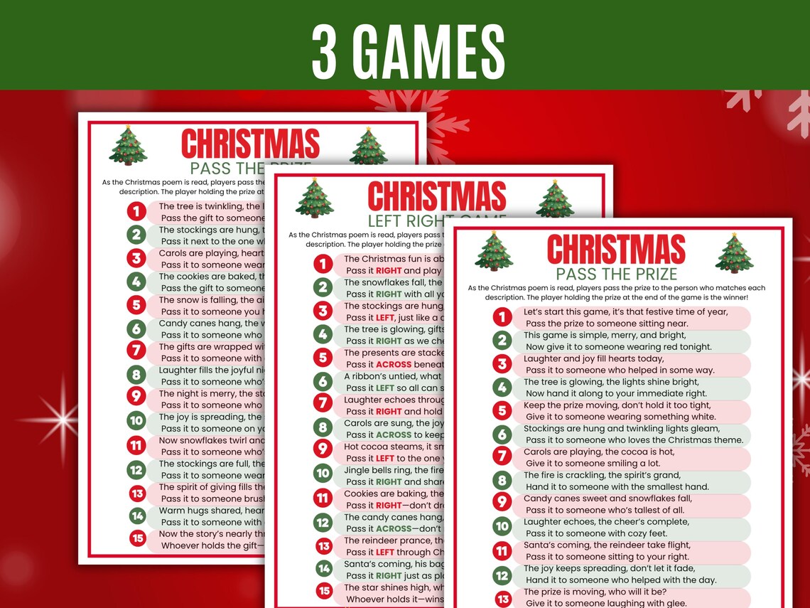 Christmas Pass the Prize Games, Christmas Left Right Game, Pass the ...