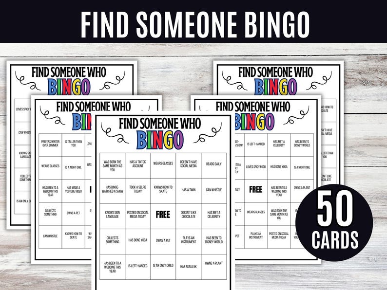Find Someone Bingo, 50 Printable Ice Breaker Game, Team Building ...