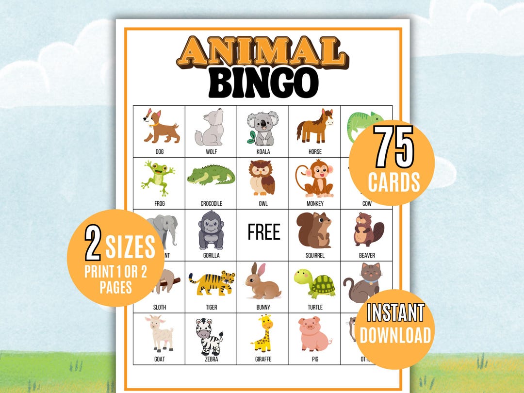 Animal Bingo, 75 Printable Animal Bingo Cards, Kids Printable, Zoo ...