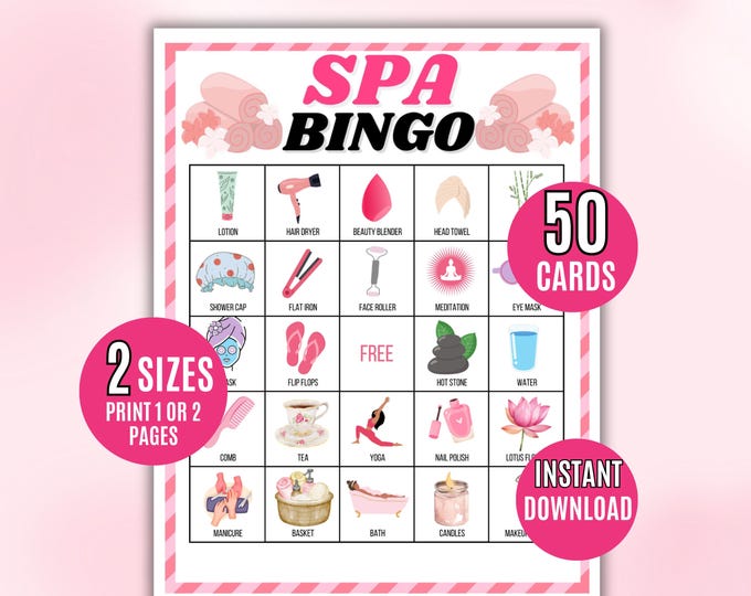 Spa Bingo Cards, Printable Spa Bingo, 40 Spa Bingo Cards, Spa Birthday ...