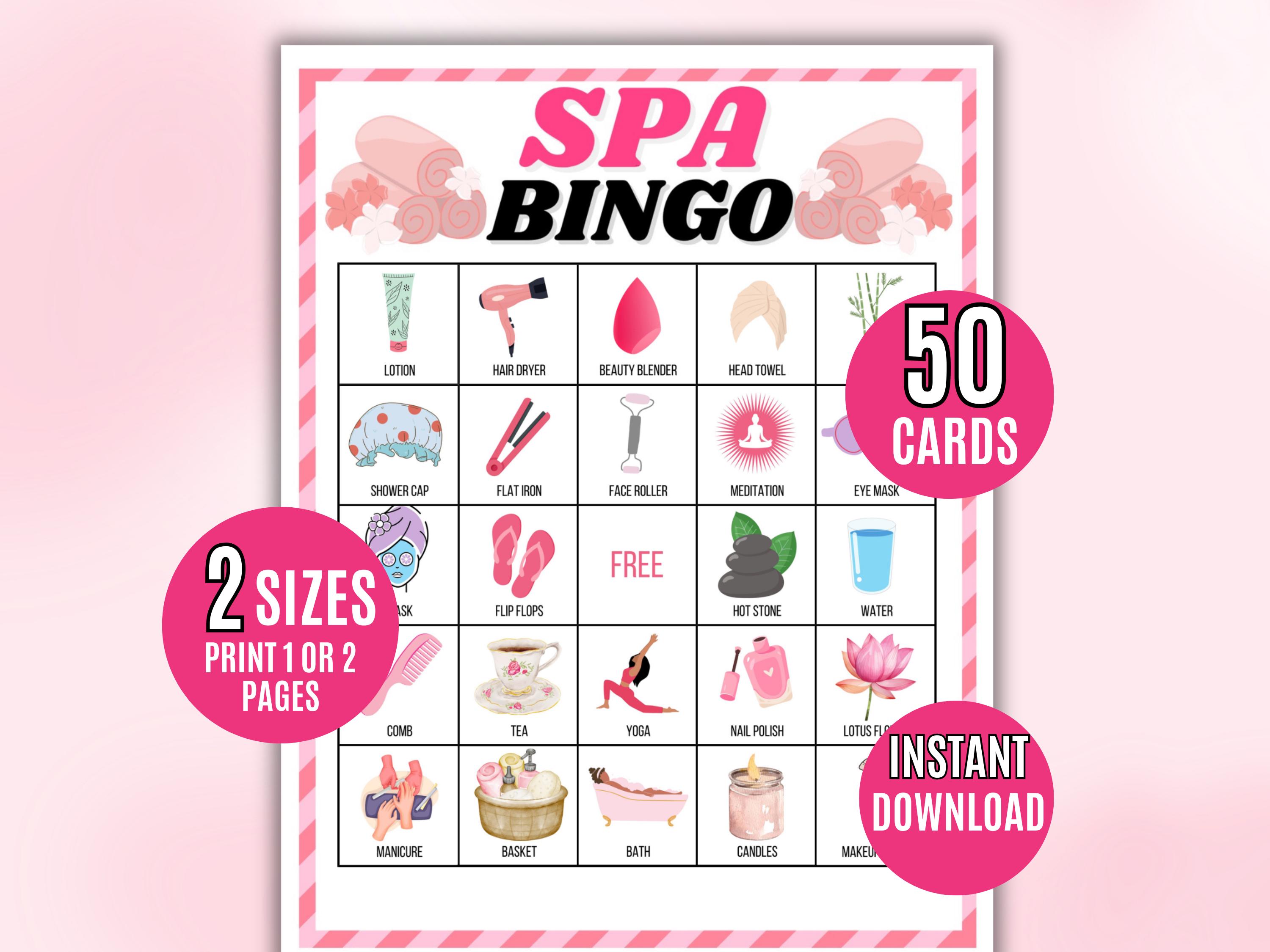 Spa Bingo, 50 Spa Bingo Cards, Spa Party, Spa Game, Spa Birthday Party ...