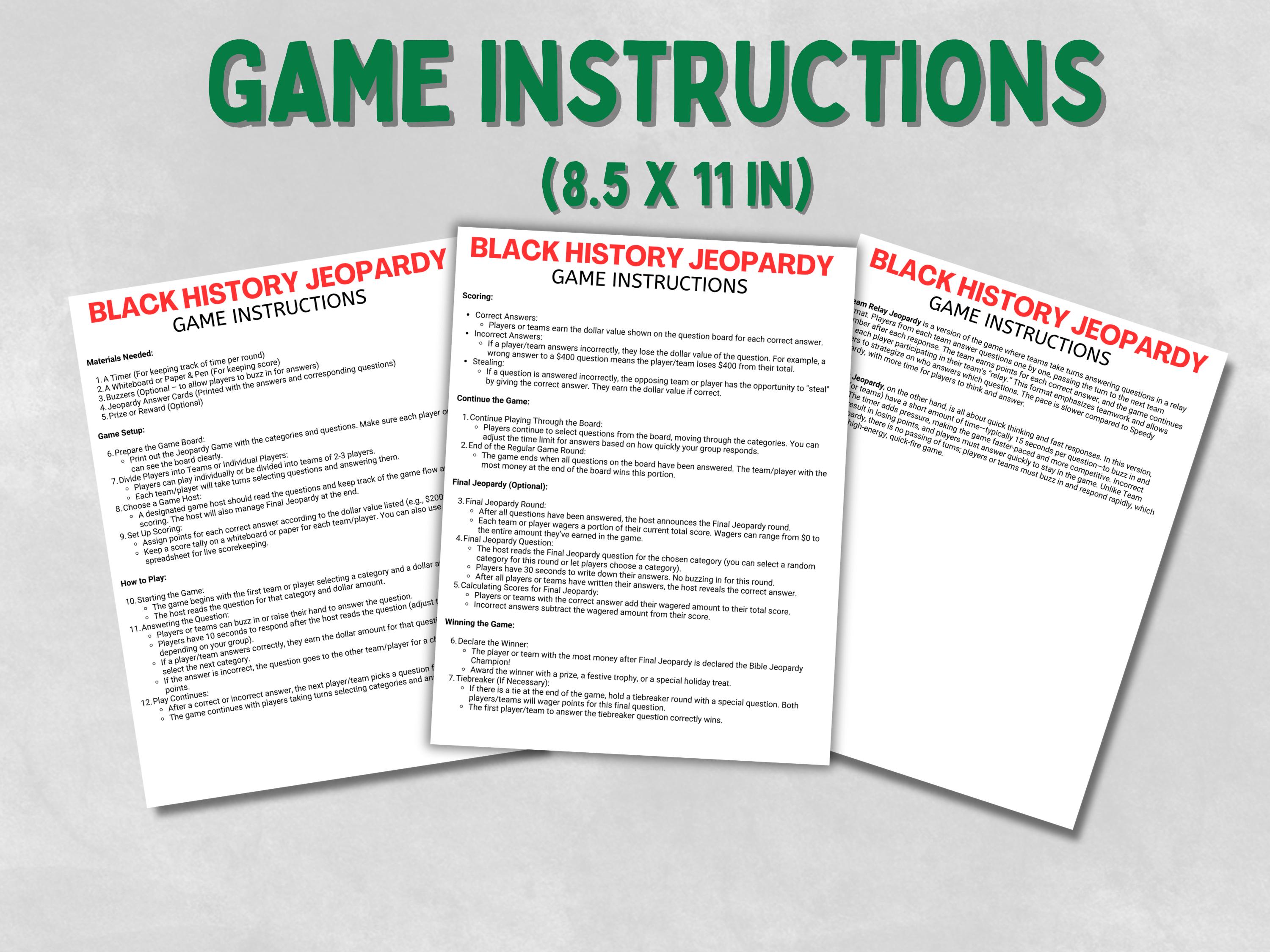 Black History Jeopardy Game, Printable Black History Trivia, Black ...