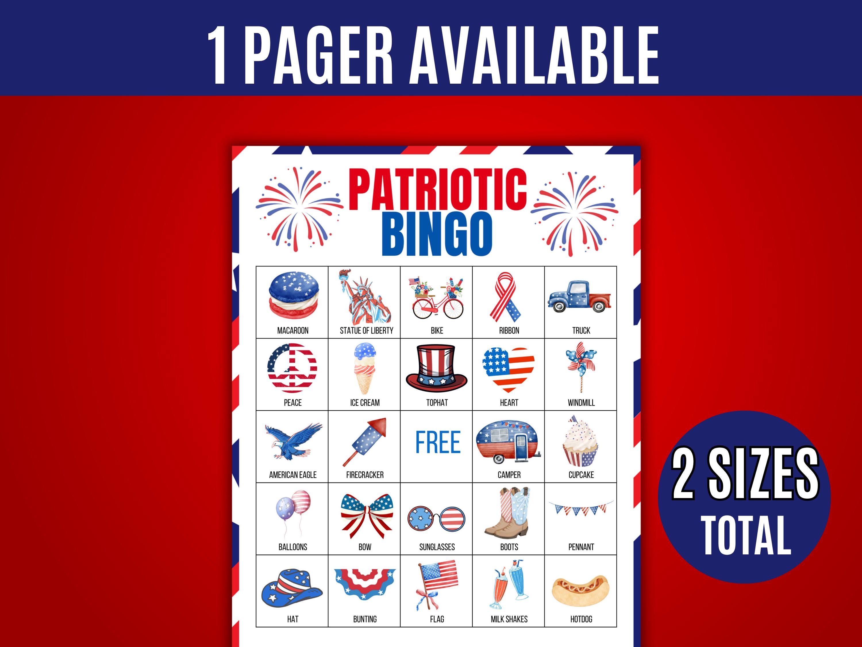 Patriotic Bingo, 75 Printable, Patriotic Bingo Cards, Kids Printable ...