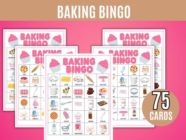 Baking Bingo Cards, 75 Printable Baking Bingo Cards, Kids Printable ...