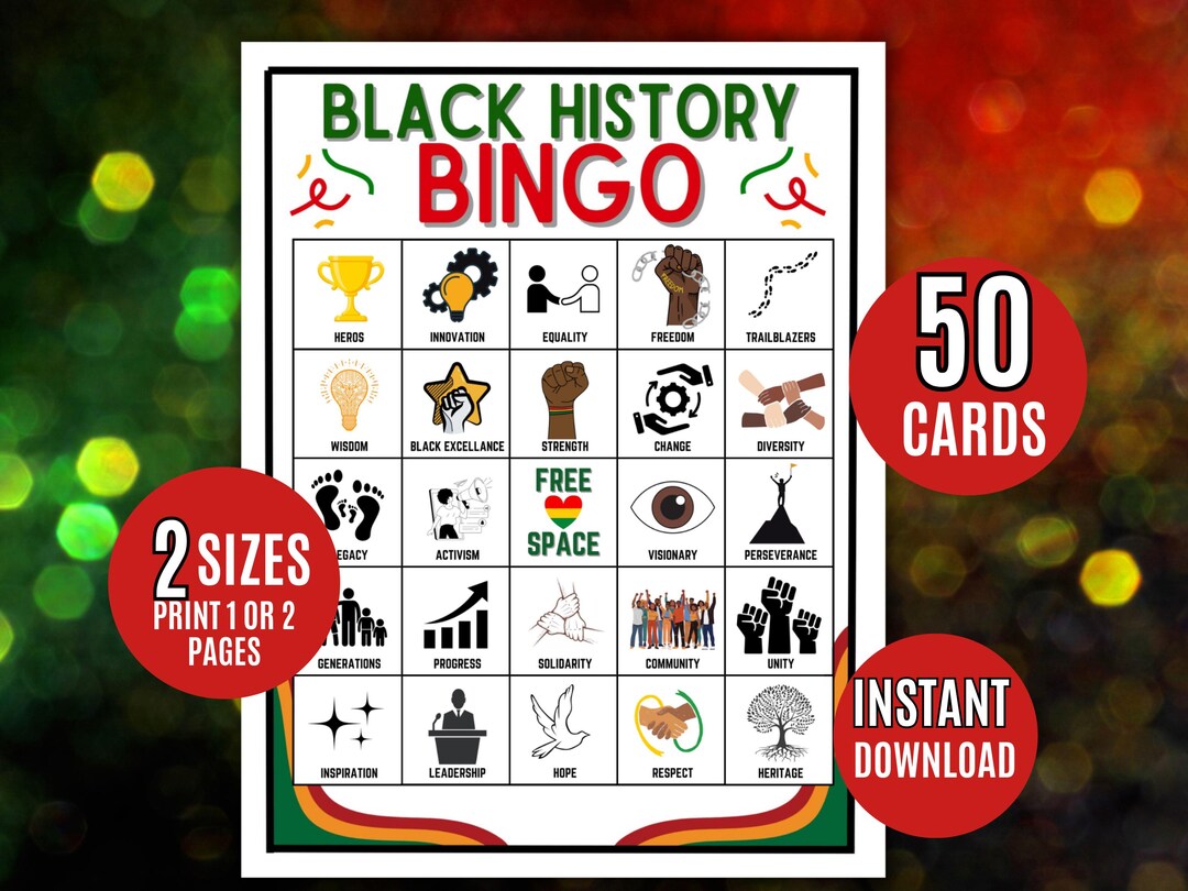 Black History Bingo, Black History Month Bingo Game, Educational ...