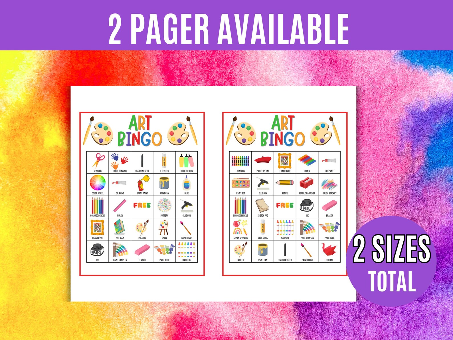 Art Bingo, 75 Printable Art Themed Bingo Cards, Kids Printable, Paint ...