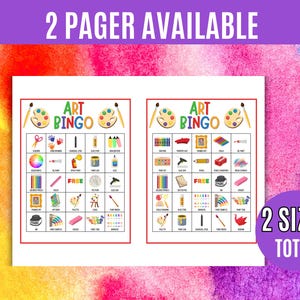 Art Bingo, 75 Printable Art Themed Bingo Cards, Kids Printable, Paint ...