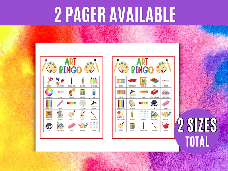 Art Bingo, 75 Printable Art Themed Bingo Cards, Kids Printable, Paint ...