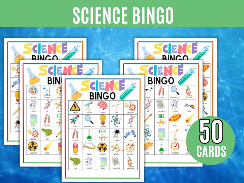Science Bingo, 50 Printable Science Bingo Cards, Chemistry Bingo, Mad ...